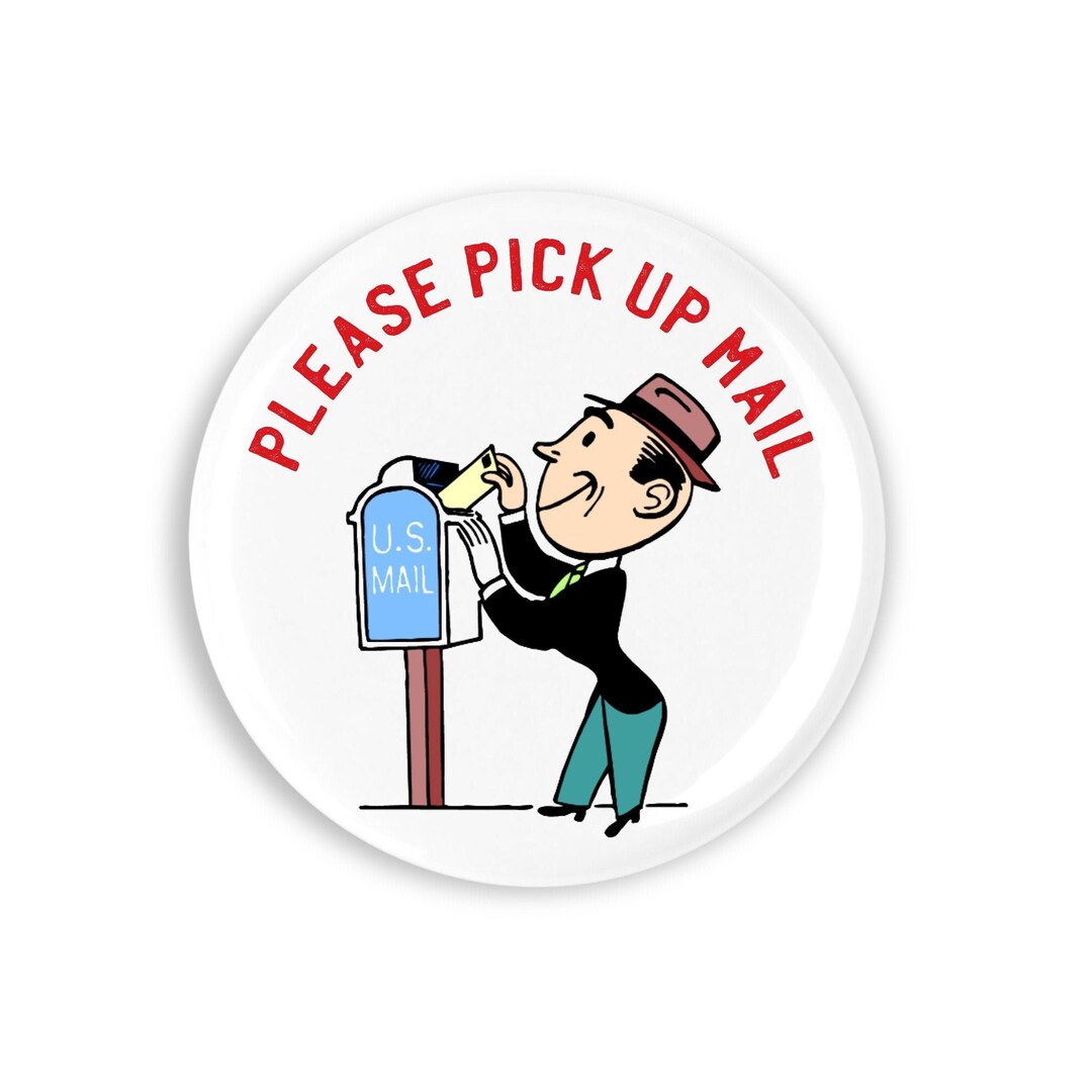 2.25" Please Pick up Mail Outgoing Mail Alert Retro Man With Mail Box ...