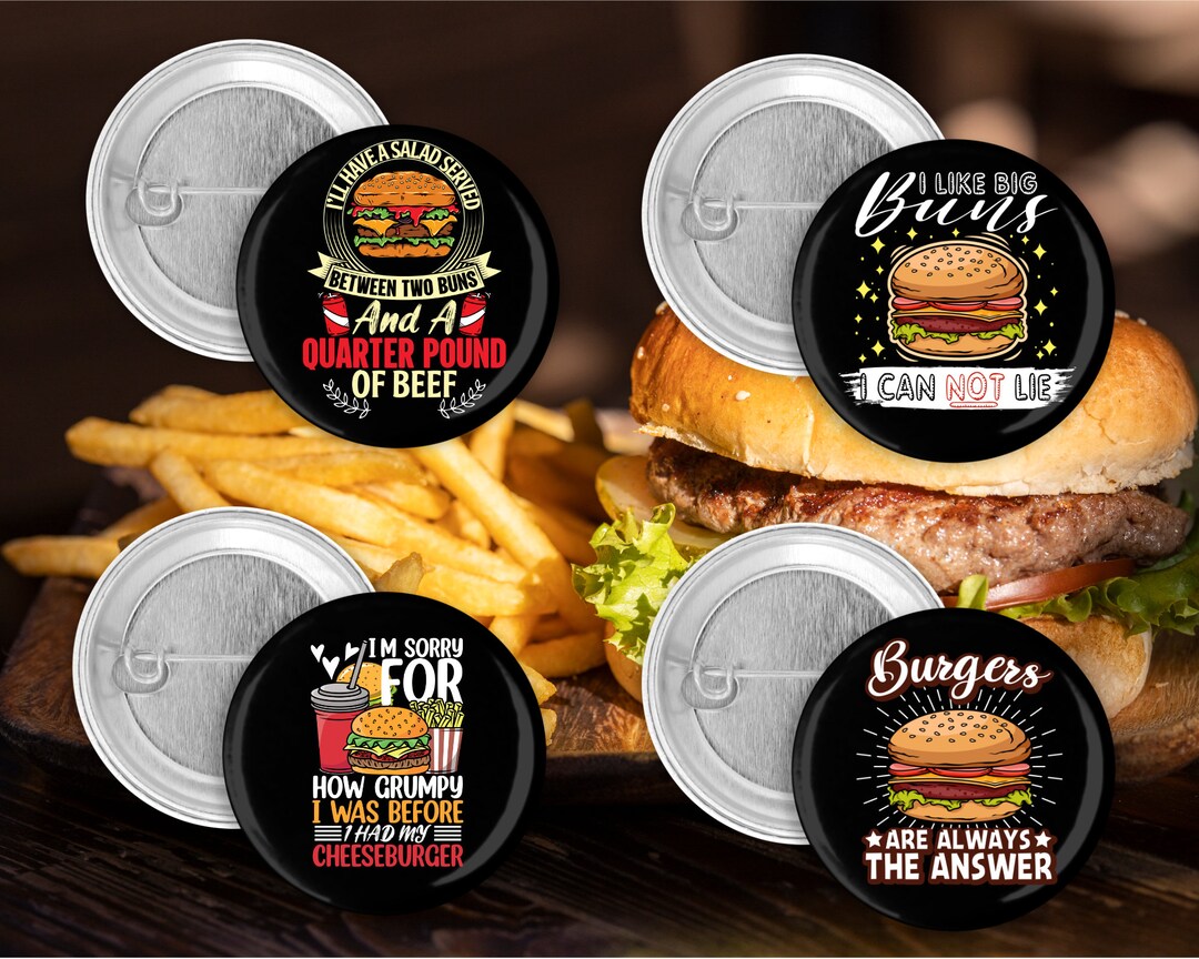 Hamburger Lovers Funny Pin Back Button Set of 4 Pins - Etsy