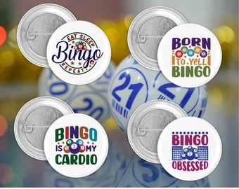 BINGO Button Package, 10 2 1/4 Inch or 3 1/2 Inch Pin Back Buttons, I ...