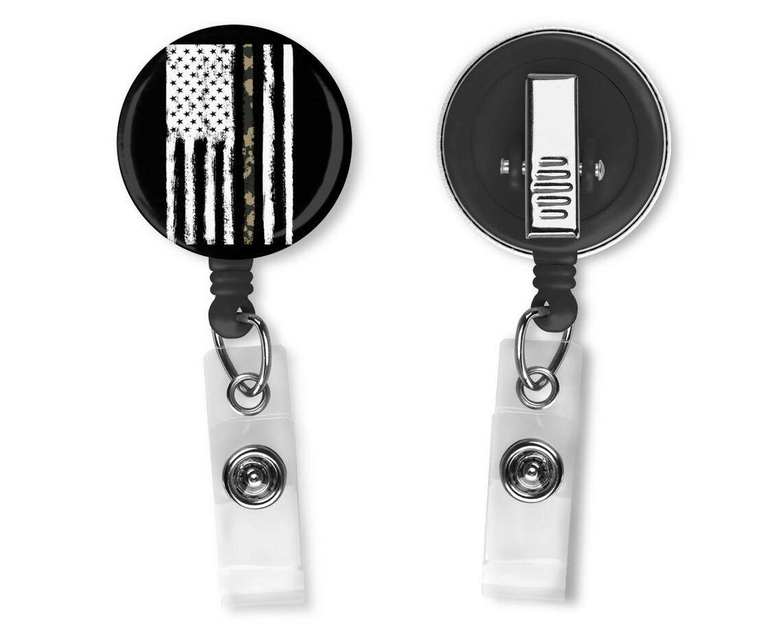 Thin Camo Line Distressed American Flag Badge Reel - Etsy