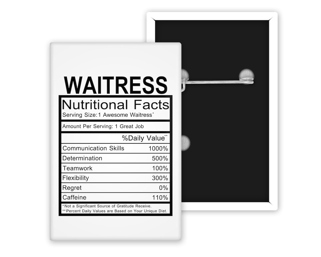 Funny Waitress Nutritional Facts 2 X 3 Rectangle Pin Back Button - Etsy