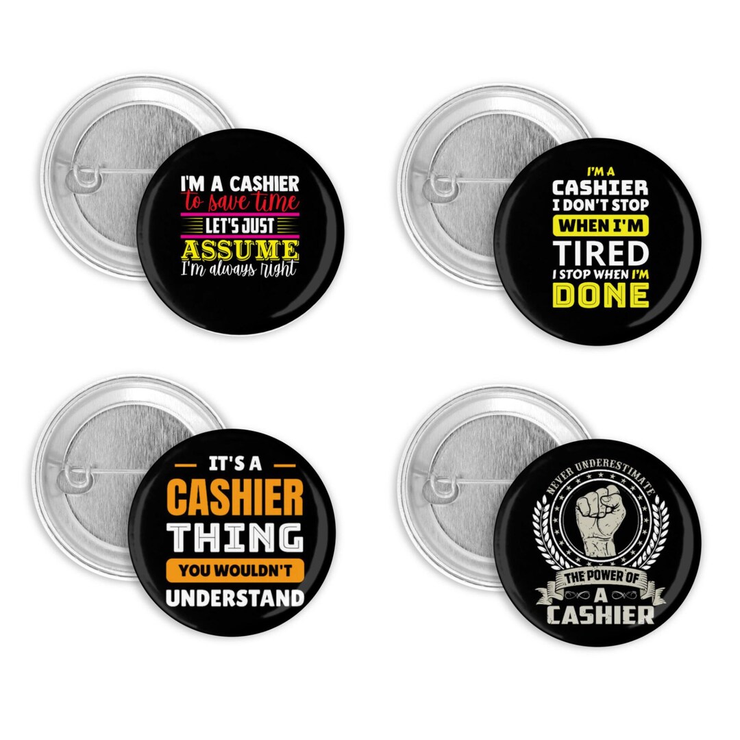 Cashier Retail Associate Manager Employee Set of 4 Funny 1.5" Pin Back ...