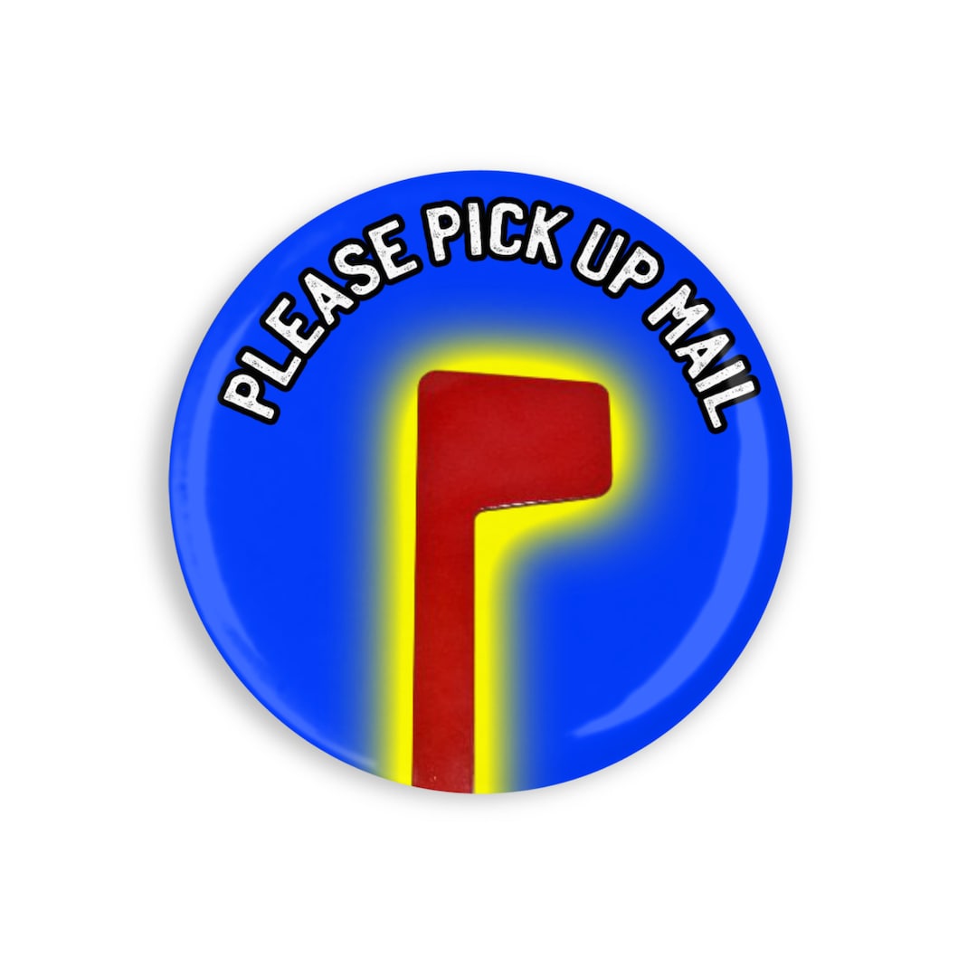 2.25" Red Flag With Yellow Glow and Blue Background Please Pick up Mail ...