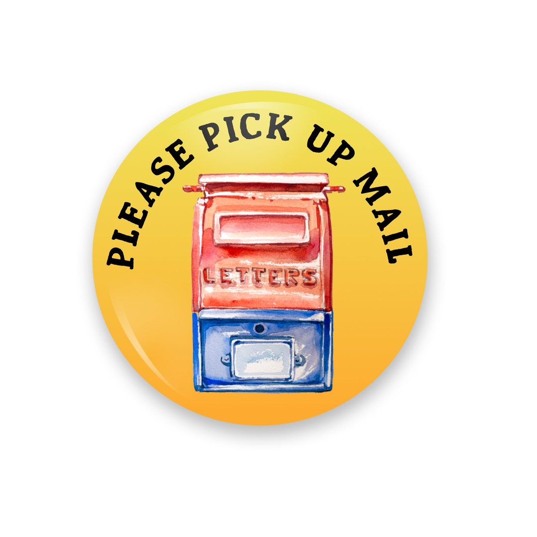 2.25" Red and Blue Mailbox With Yellow Background Please Pick up Mail ...