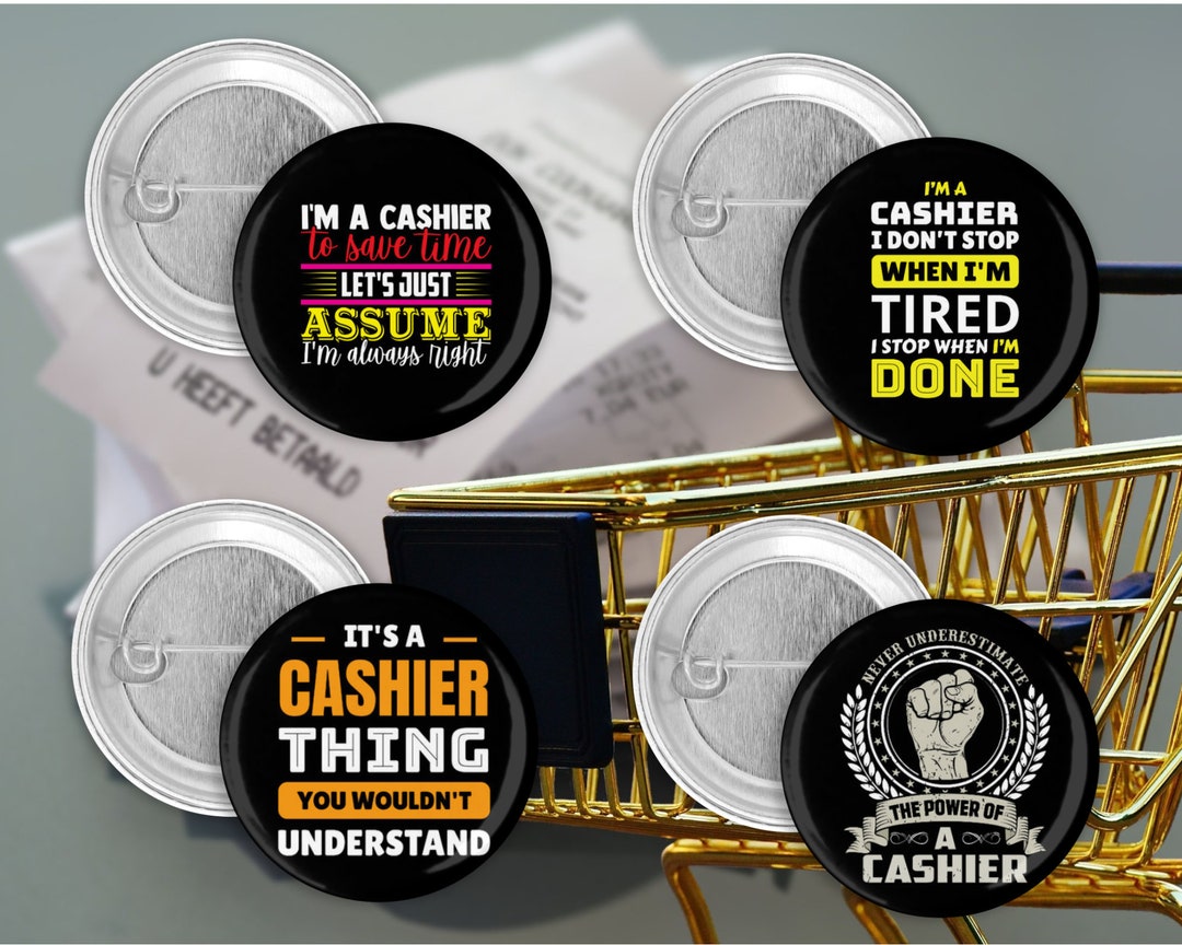 Cashier Retail Associate Manager Employee Set of 4 Funny 1.5 Pin Back ...
