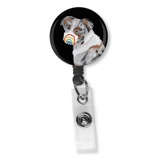 Australian Shepherd With Rainbow Face Mask Badge Reel ID | Etsy