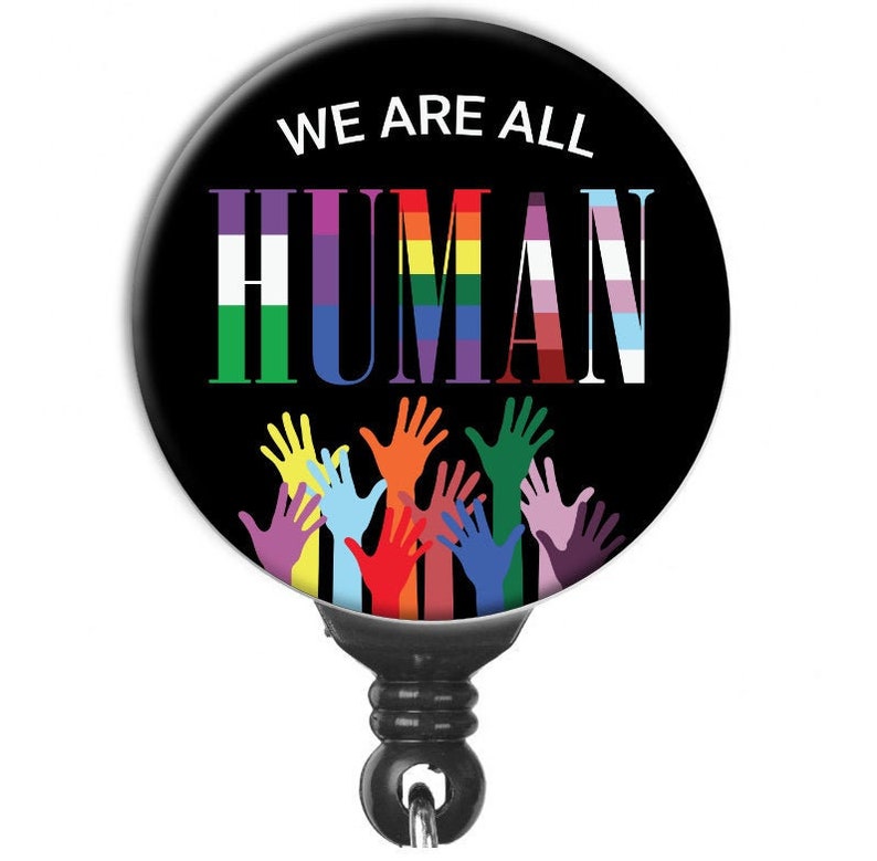 We Are All Human LGBTQ Ally Support Rainbow Retractable Badge | Etsy