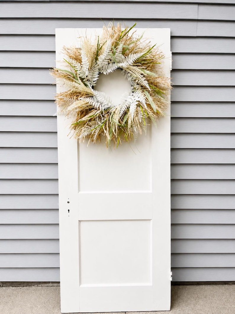 Neutral Beige Fall Grass and Fern Wreath, Autumn Door Decor - Etsy