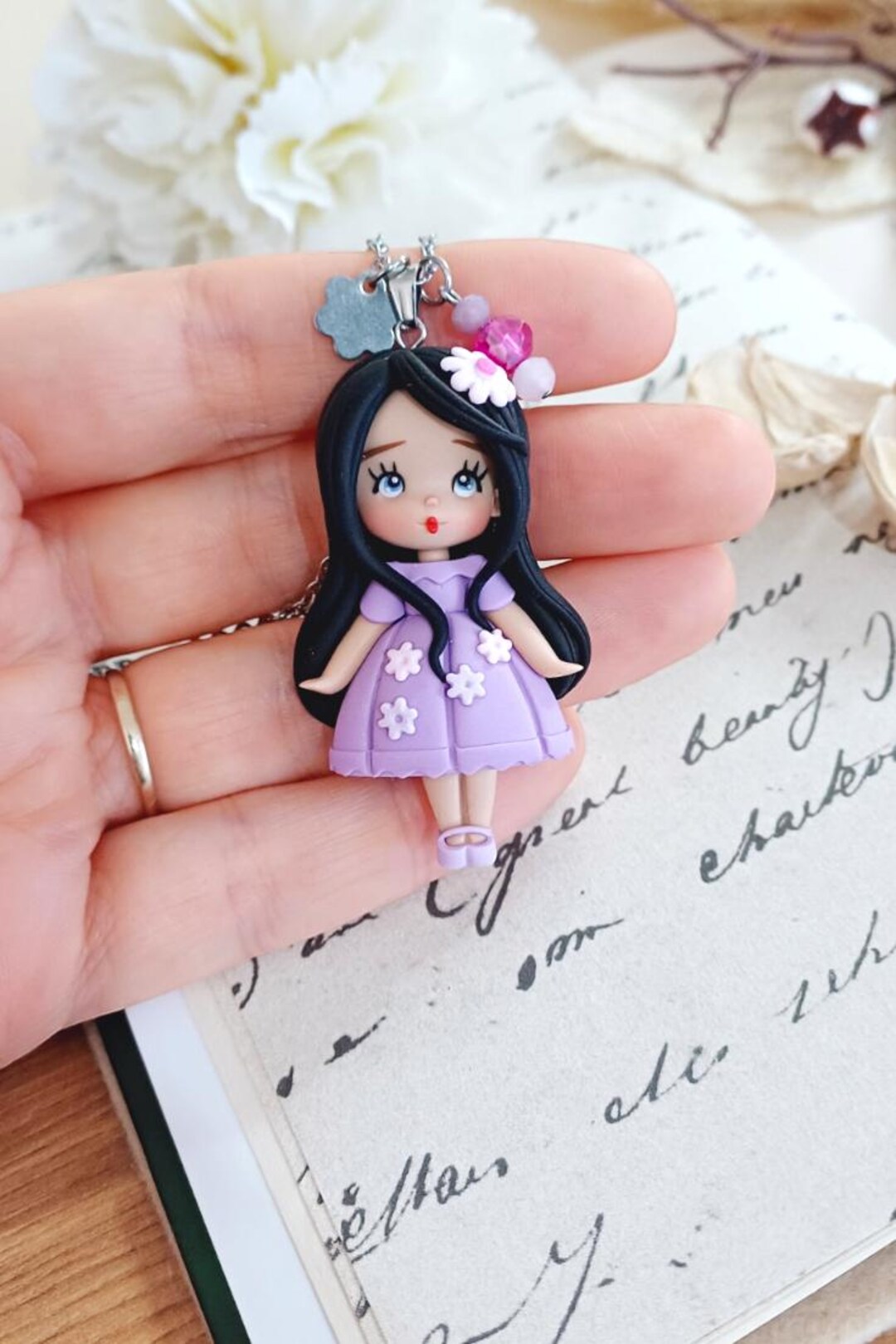 Cartoon Inspired Polymer Clay Princess Doll Necklace, Polymer Clay ...