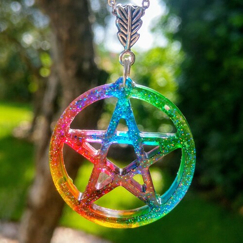 Lgbt Pride Glitter Pentacle Resin Pendant Rainbow Pentagram | Etsy