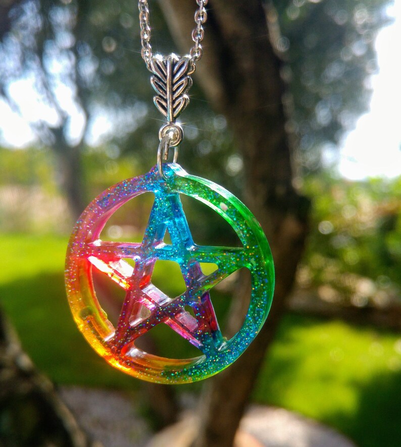 Lgbt Pride Glitter Pentacle Resin Pendant Rainbow Pentagram | Etsy