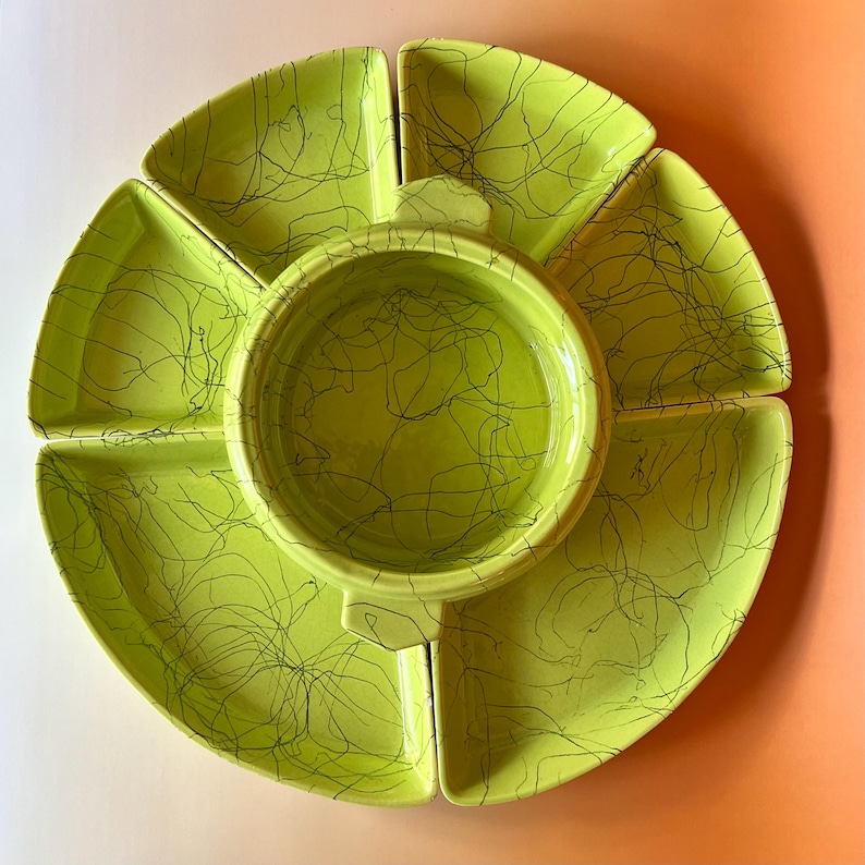 1950s Sylvan California Pottery Relish Tray: Chartreuse Spaghetti ...