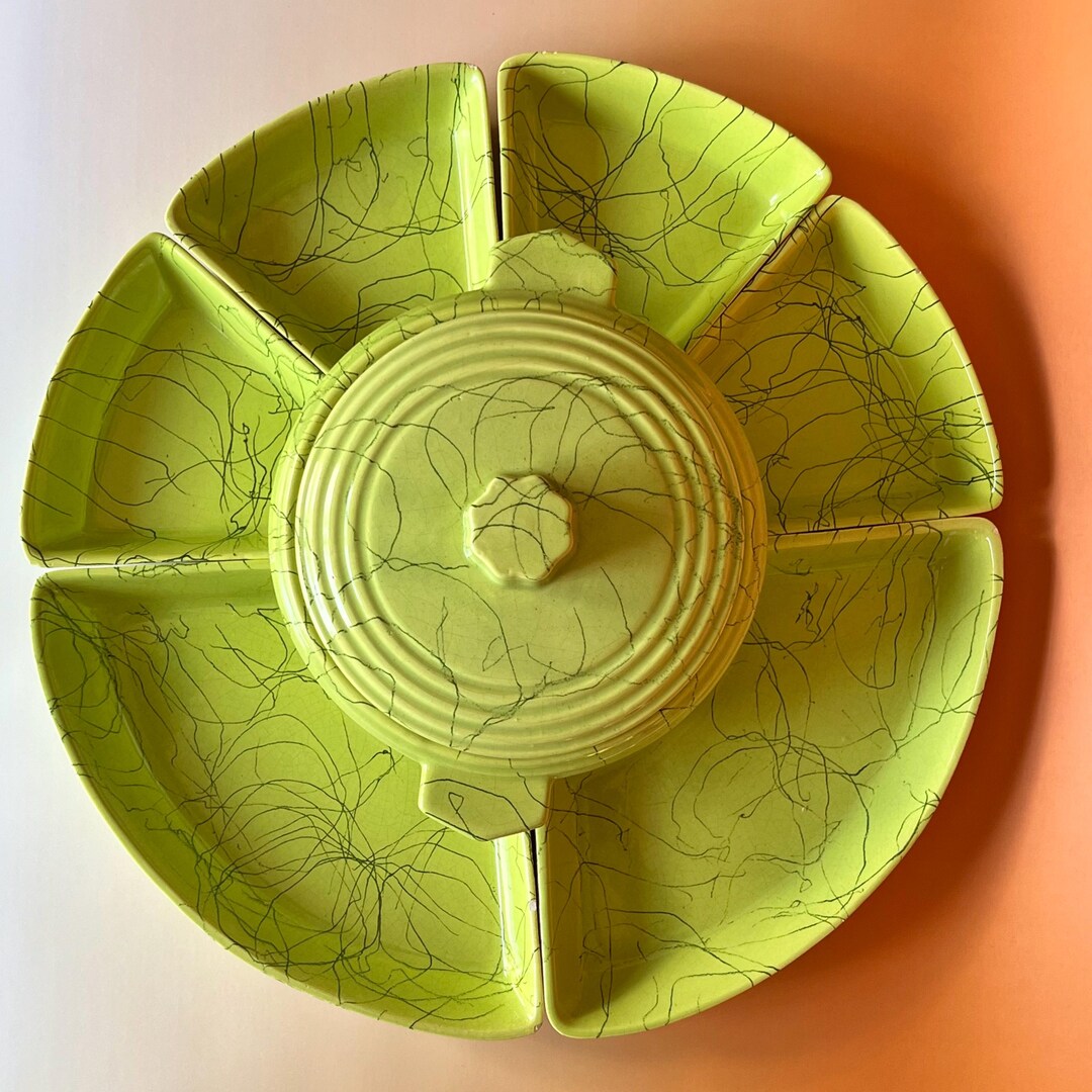 1950s Sylvan California Pottery Relish Tray: Chartreuse Spaghetti ...