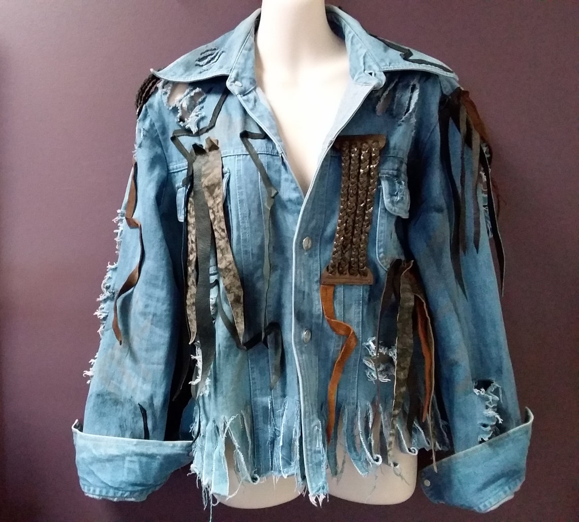 Denim Grunge Bikers Jean Jacket Wasteland Warrior Denim and - Etsy