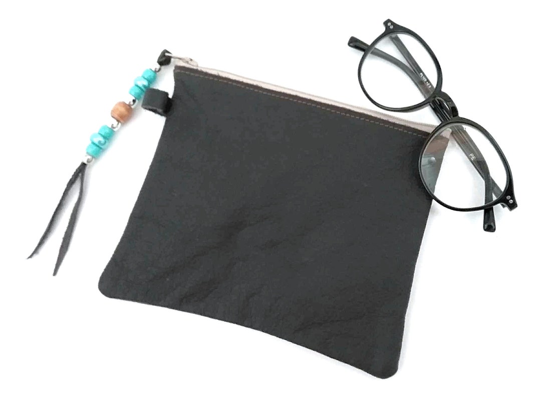 Black Leather Zip Pouch, Carry Purse for a Bag, Small Zip Money Purse ...