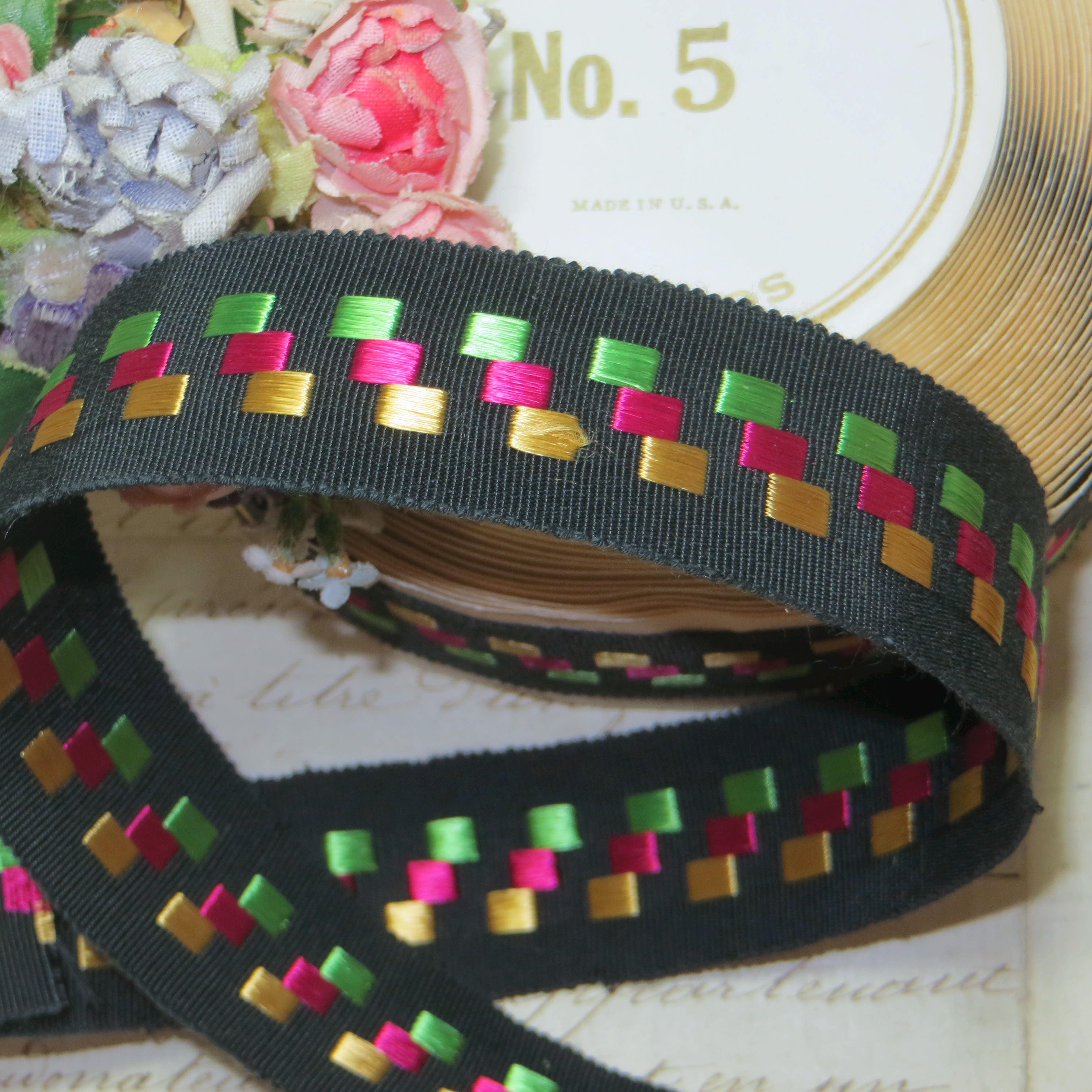 1y BLACK CHECK GROSGRAIN 1 Ribbon Straight Edge Trim - Etsy