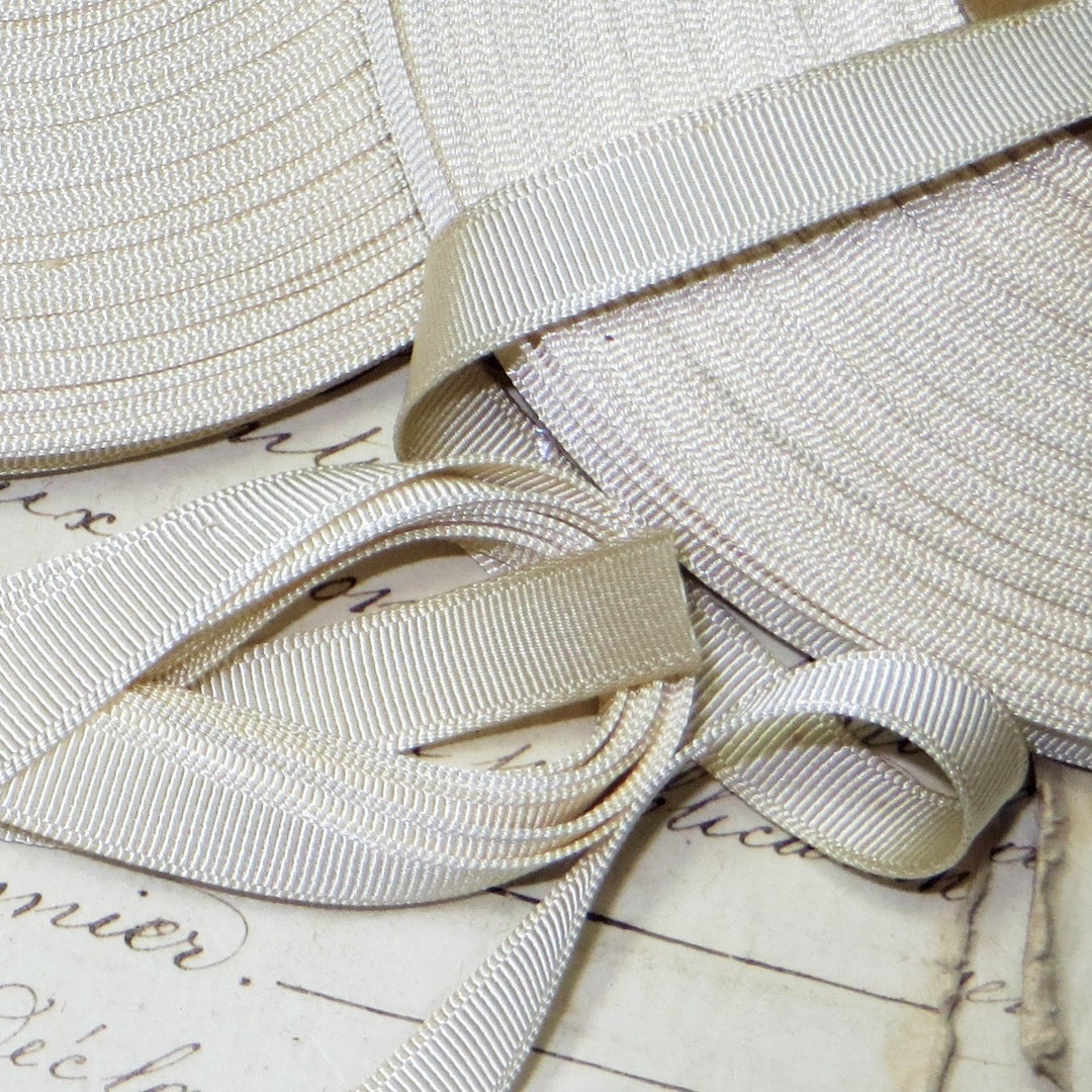 1y FRENCH IVORY 3/8" GROSGRAIN Ribbon Vintage Trim 1920s 1930s Stetson ...