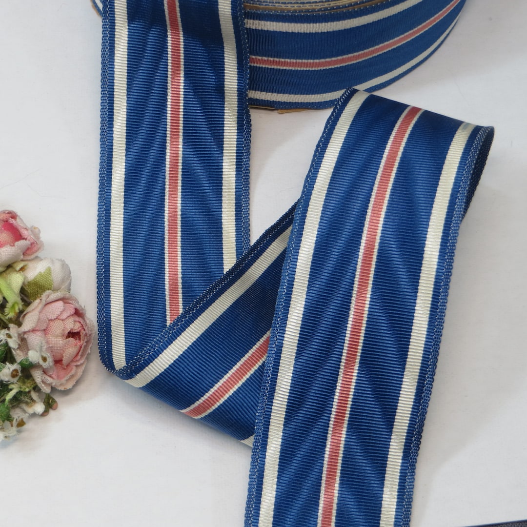 1y BLUE STRIPE MOIRE Grosgrain Ribbon Tags: Woven Edge Grosgrain Hat ...