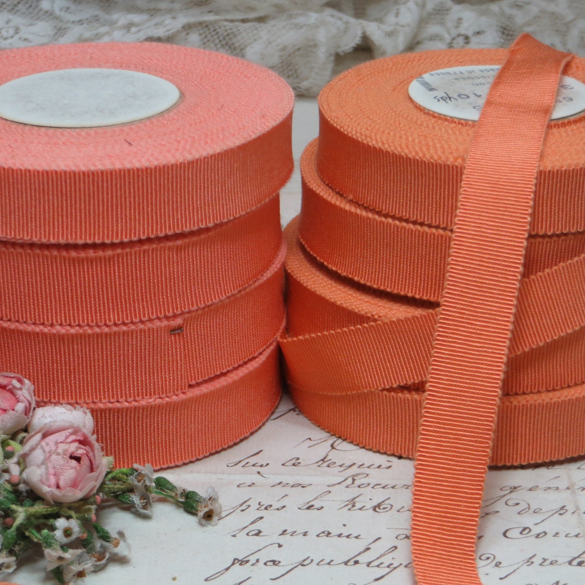 10y Roll 5/8" LIGHT ORANGE COTTON Rayon Grosgrain Ribbon Tag: Salmon ...