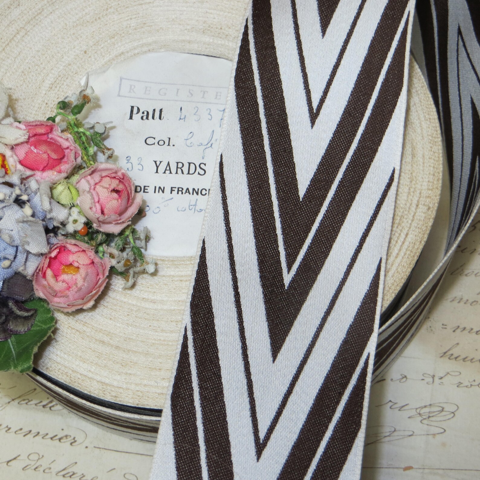 1y FRENCH CHEVRON RIBBON 2 Vintage Trim Navy Beige 1920s | Etsy