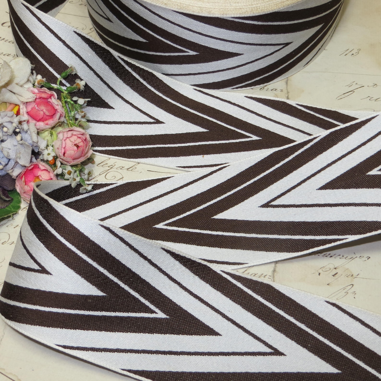 1y FRENCH CHEVRON RIBBON 2 Vintage Trim Navy Beige 1920s | Etsy
