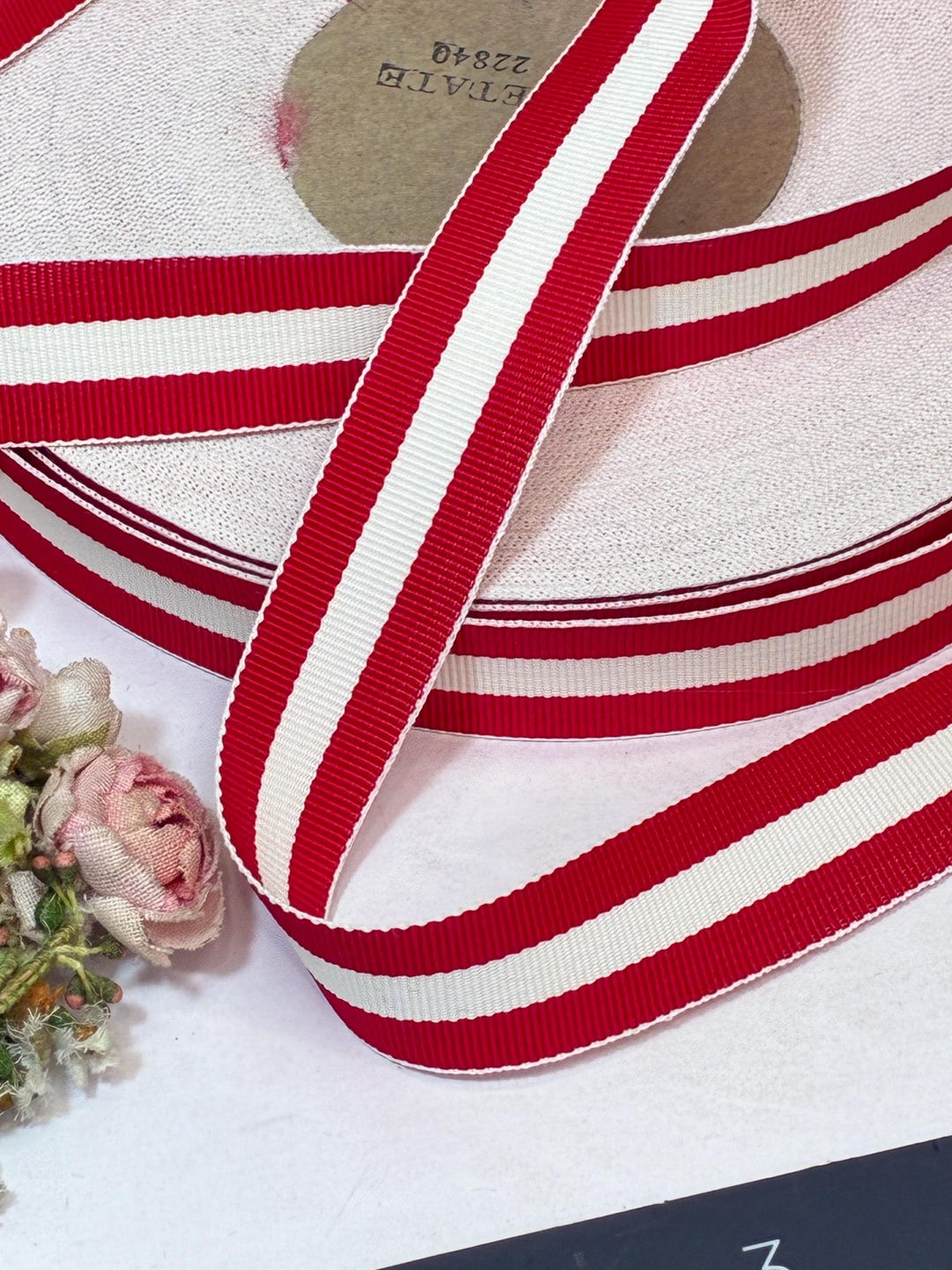 3y RED WHITE GROSGRAIN Ribbon, Candy Cane Trim, Petersham Hat Band ...