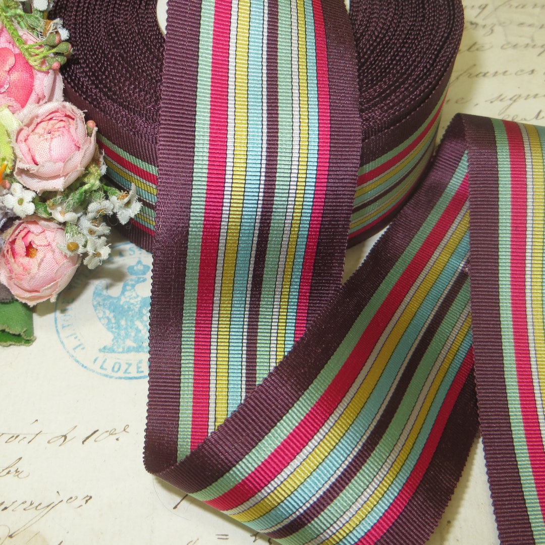1y MAROON WINE TAFFETA 1.5" Pinstripe Grosgrain Ribbon Vintage Trim ...