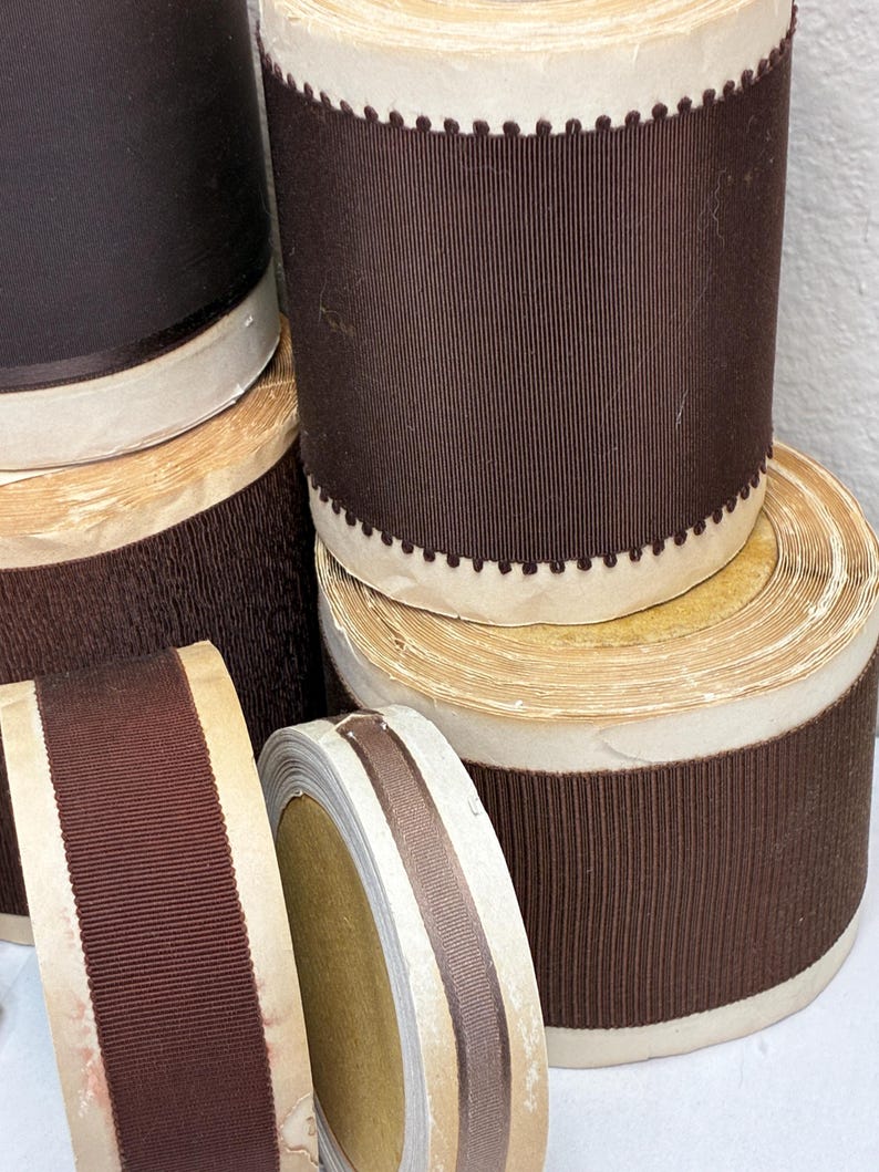 6 Rolls Lot FANCY BROWN TEXTURE Grosgrain Petersham Ribbons Tags: Hat ...
