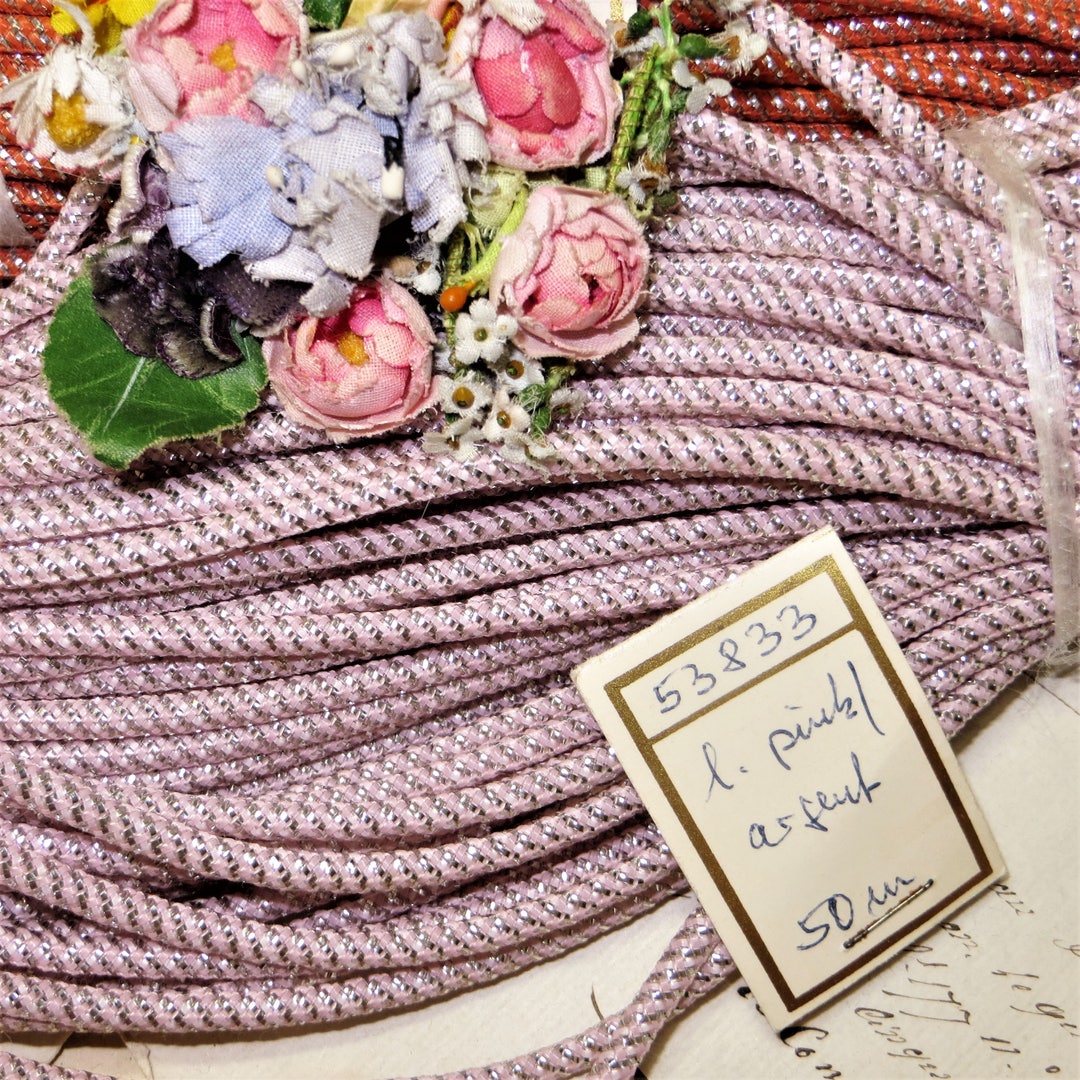 10y PINK PIPING Rose Gold Metallic TUBING Millinery Straw Ribbon ...