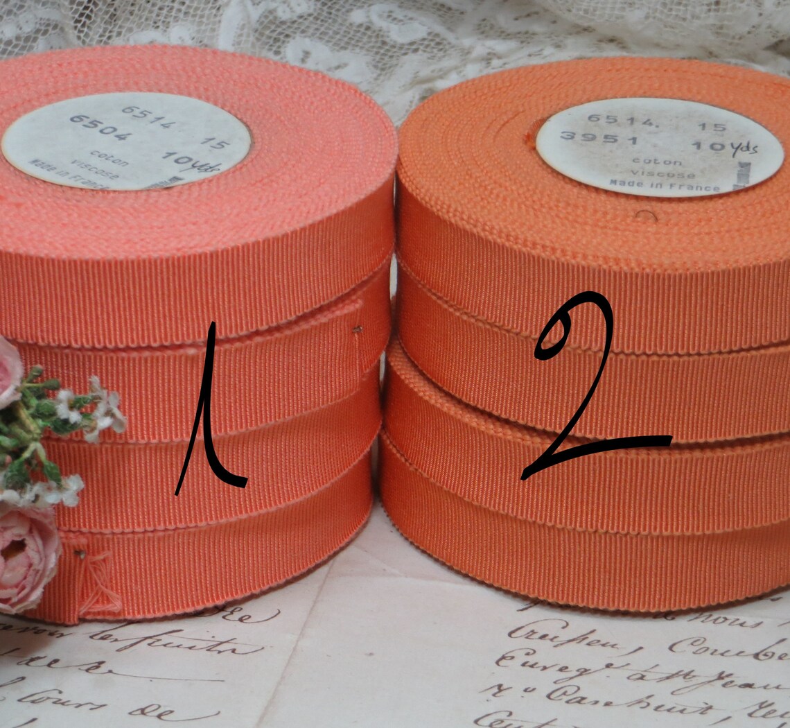 10y Roll 5/8" LIGHT ORANGE COTTON Rayon Grosgrain Ribbon Tag: Salmon ...