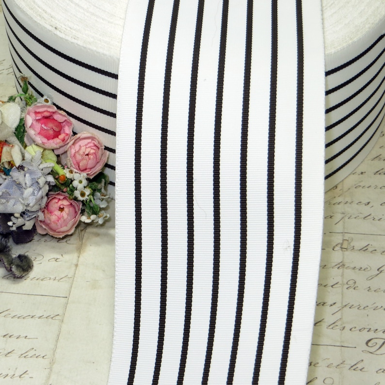 1y FRENCH BLACK WHITE 1/2 Stripe Grosgrain Ribbon Hat | Etsy