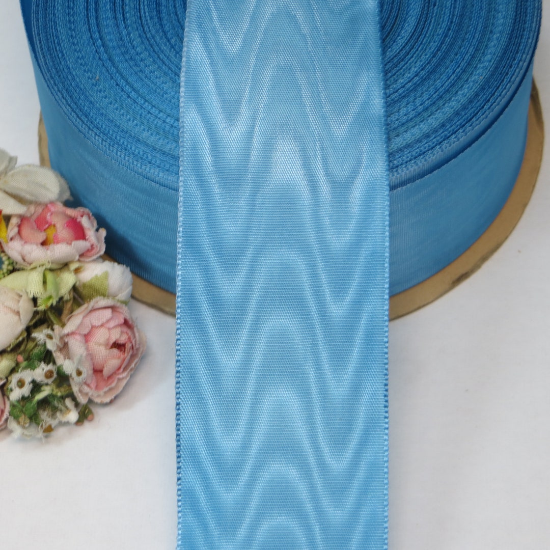 1y FRENCH BLUE MOIRE Taffeta Ribbon Tags: Woven Edge Grosgrain Hat ...