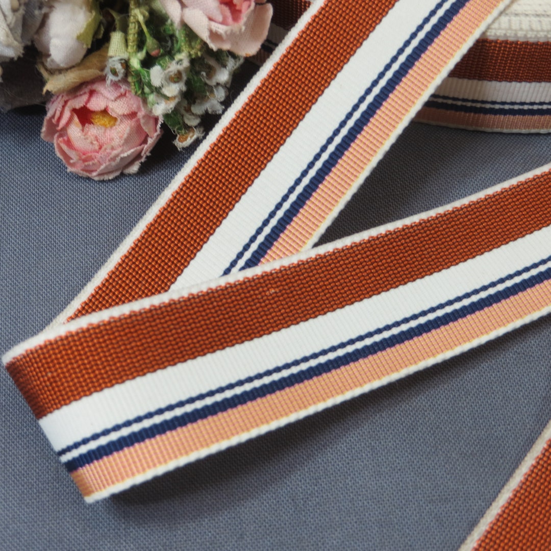 3y BURNT PEACH RUST Woven Edge Grosgrain Ribbon Tag: French Petersham ...