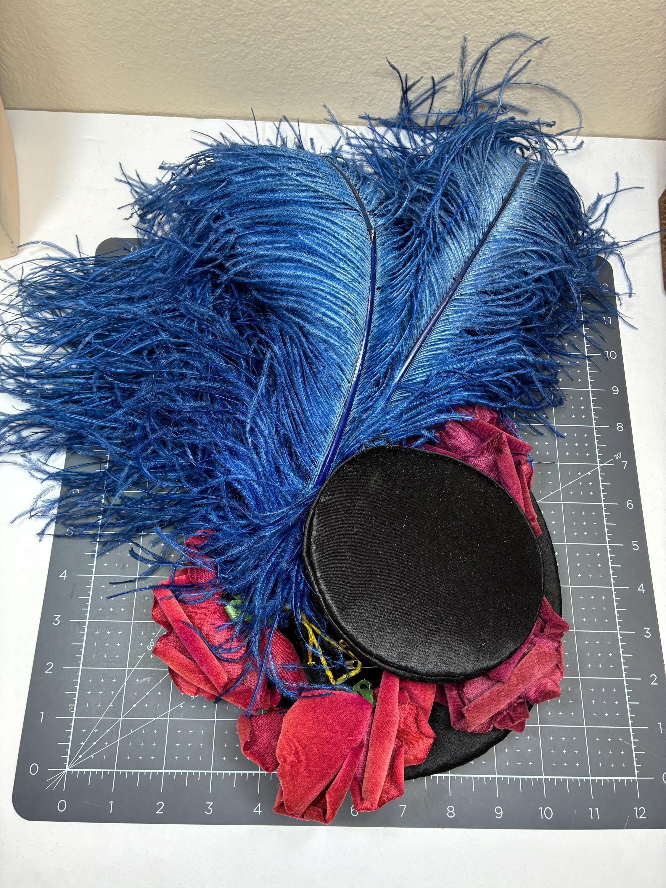 OSTRICH FEATHER TILT Hat, Red Dark Pink Rose Millinery, Black Satin Hat ...