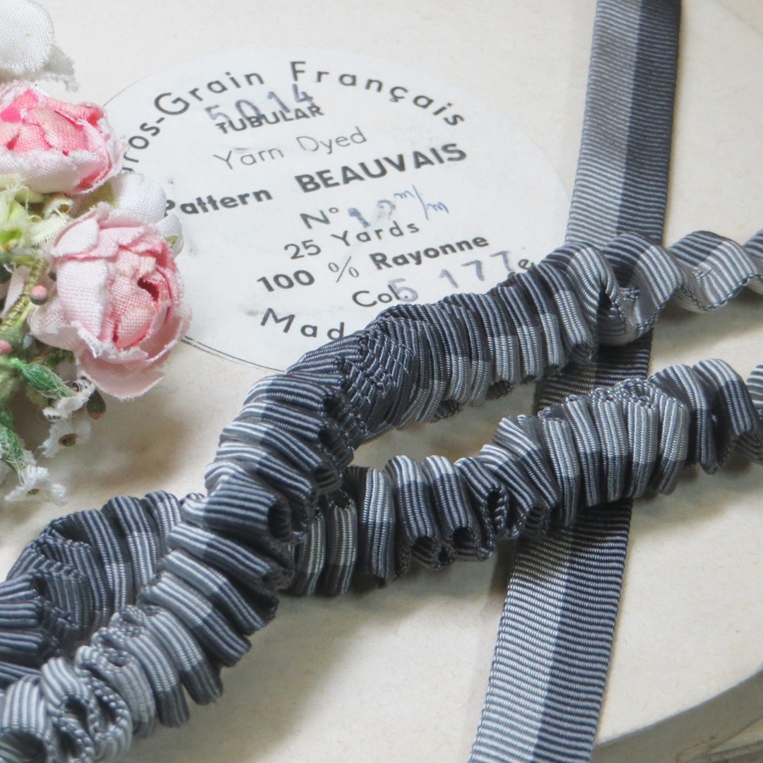 3y GRAY STRIPE GROSGRAIN Tubing Ribbon Tag: Millinery Hat Ornamentation ...