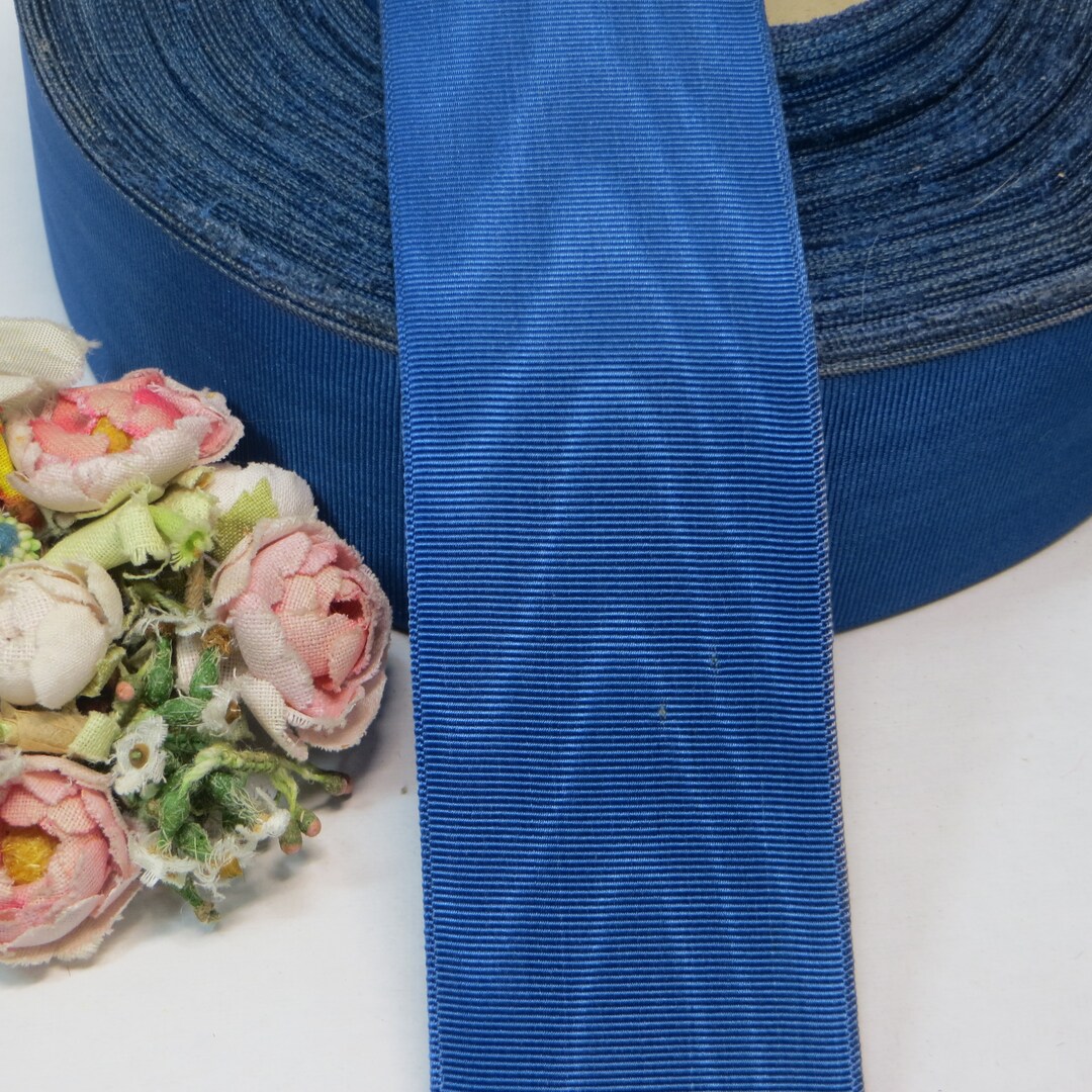 1y FRENCH BLUE MOIRE Grosgrain Ribbon Tags: Woven Edge Grosgrain Hat ...