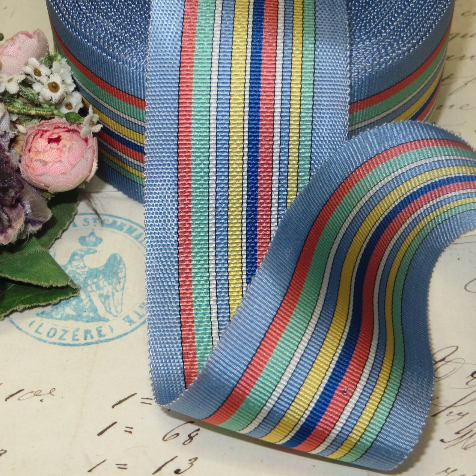 1y MAROON WINE TAFFETA 1.5" Pinstripe Grosgrain Ribbon Vintage Trim ...