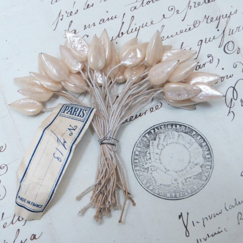 1 PARIS MILLINERY FLOWER Bouquet Tag: Antique French Pearled - Etsy