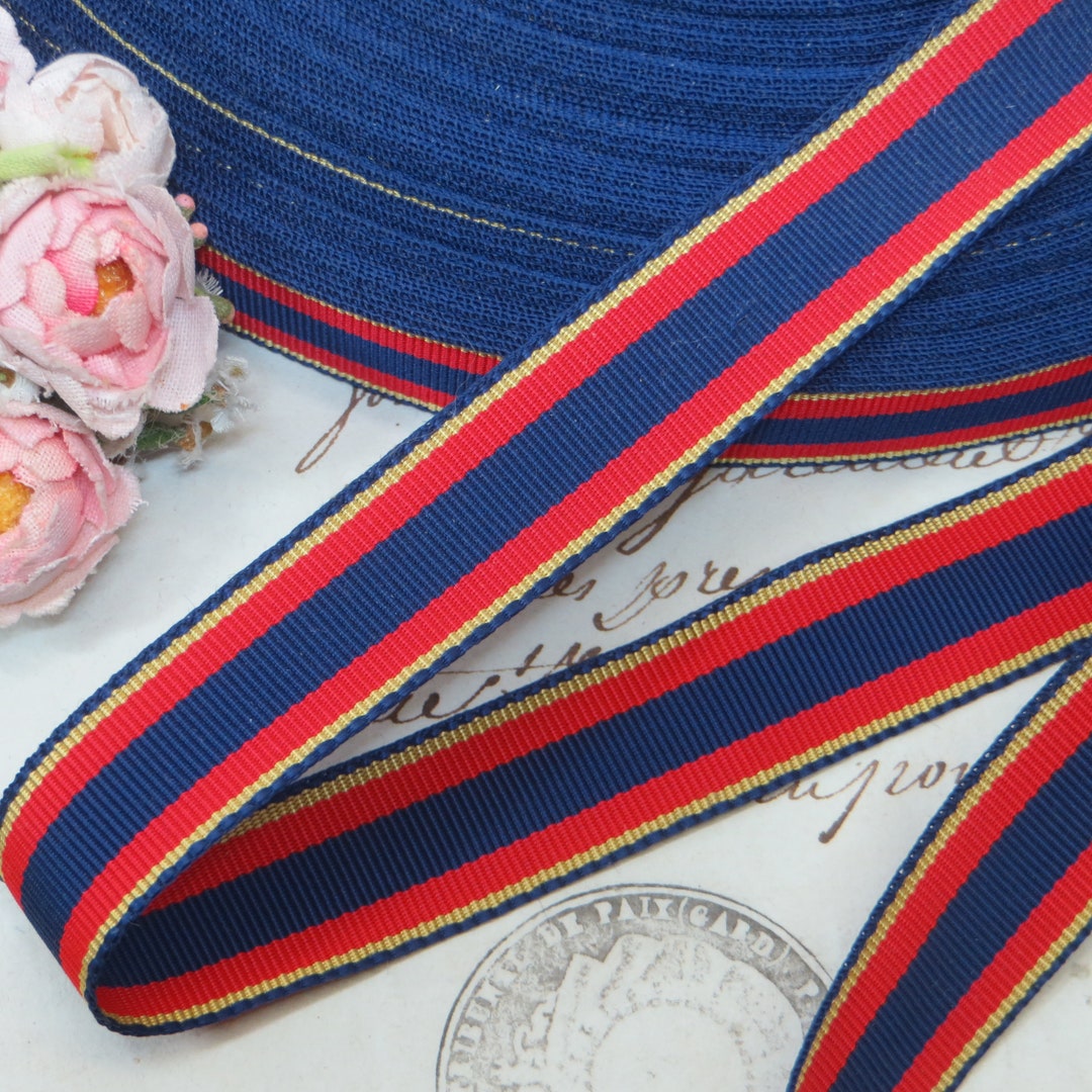 1y BLUE RED PREPPY 5/8 Grosgrain Ribbon Tag: Woven Edge Grosgrain ...