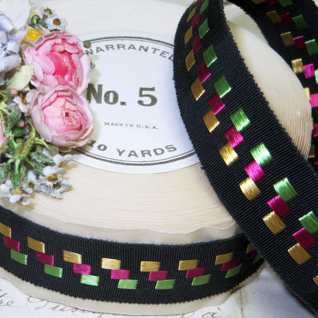 1y BLACK CHECK GROSGRAIN Ribbon Hat Banding Ribbon Woven Edge Trim ...