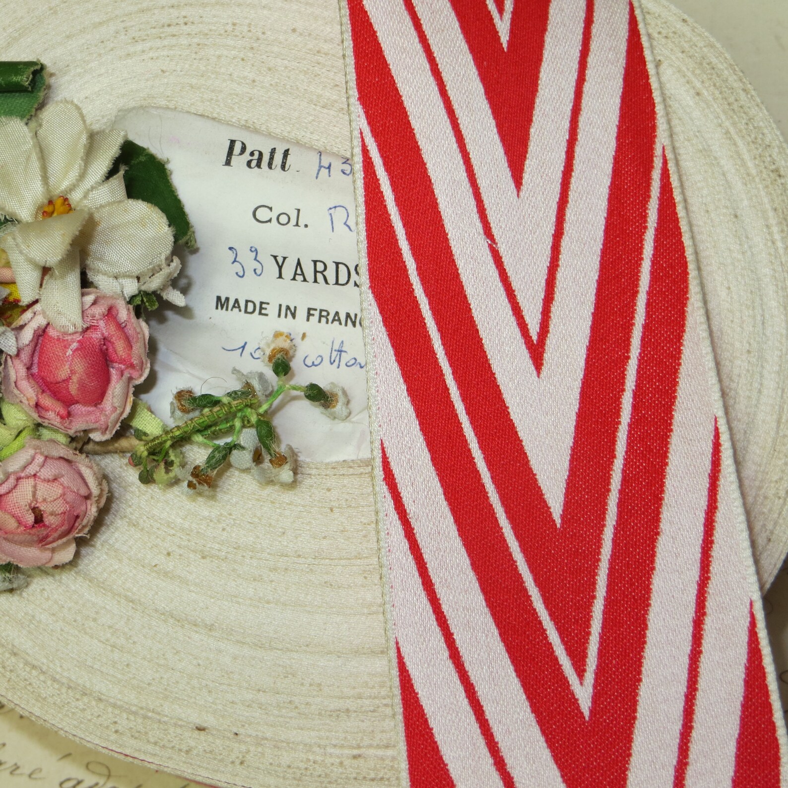 1y FRENCH CHEVRON RIBBON 2 Vintage Trim Navy Beige 1920s | Etsy