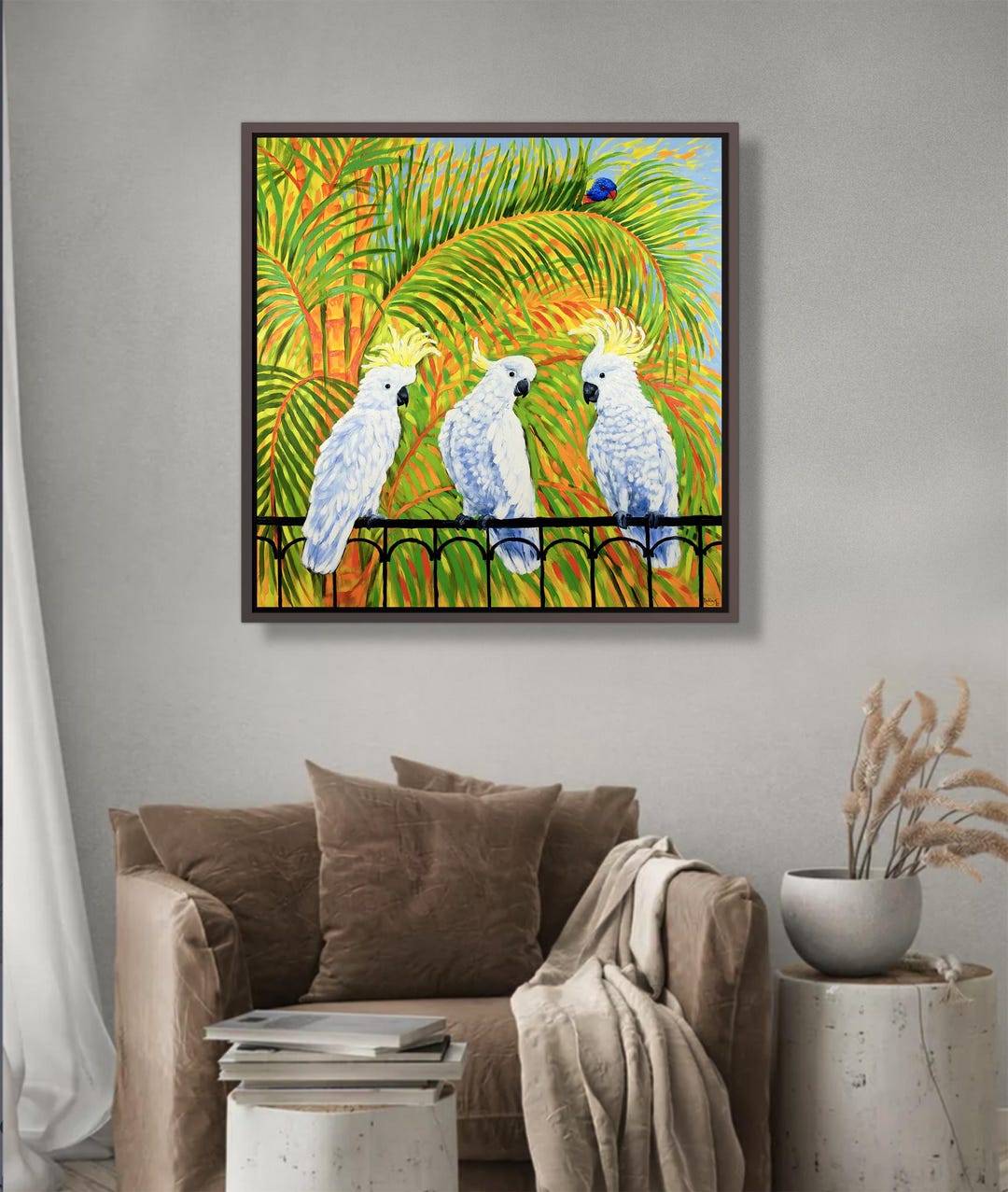 Australian Cockatoos and Rainbow Lorikeet, Framed Canvas Print ...
