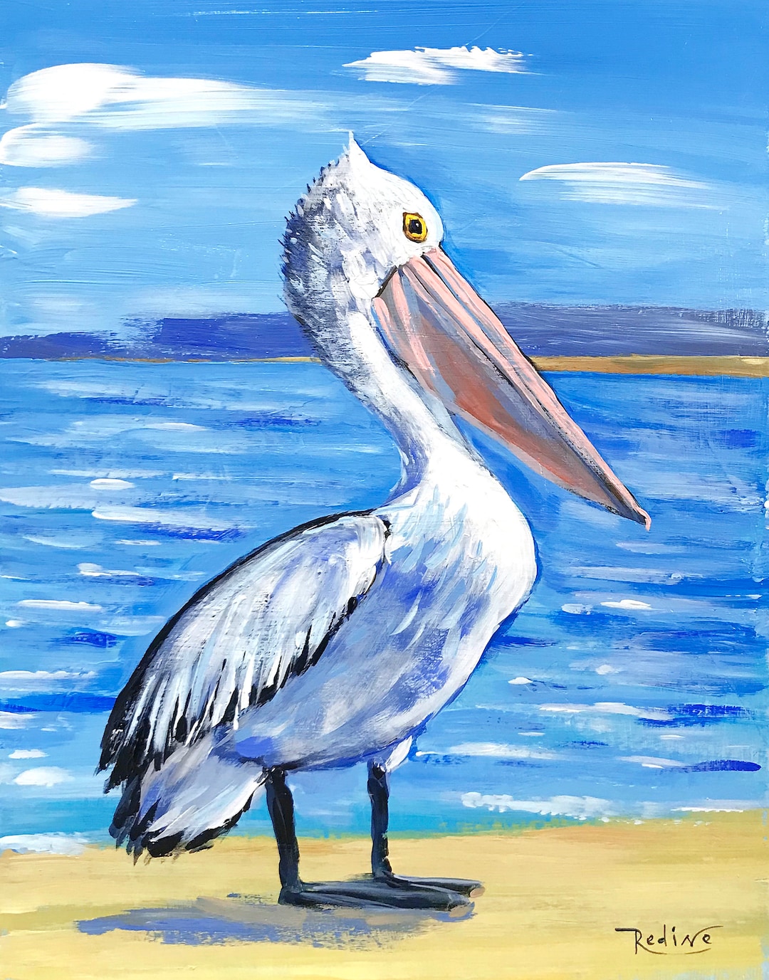 Australian Pelican at the Beach Small Original One of a Kind Painting ...