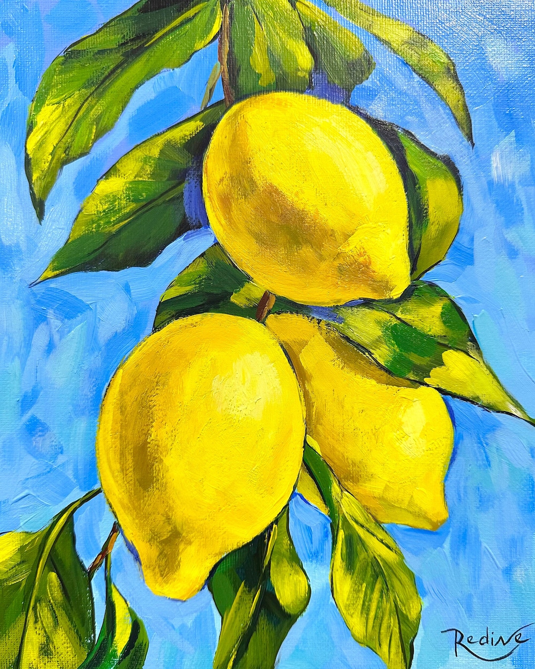 Lemon Tree Branch Original One of a Kind Painting by Irina Redine ...