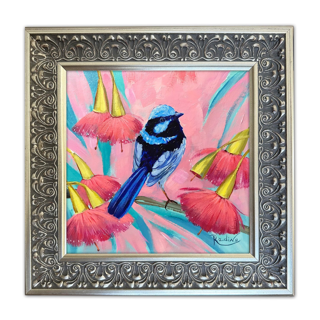 Superb Fairy Wren and Pink Gum Tree Original Painting by Irina Redine ...