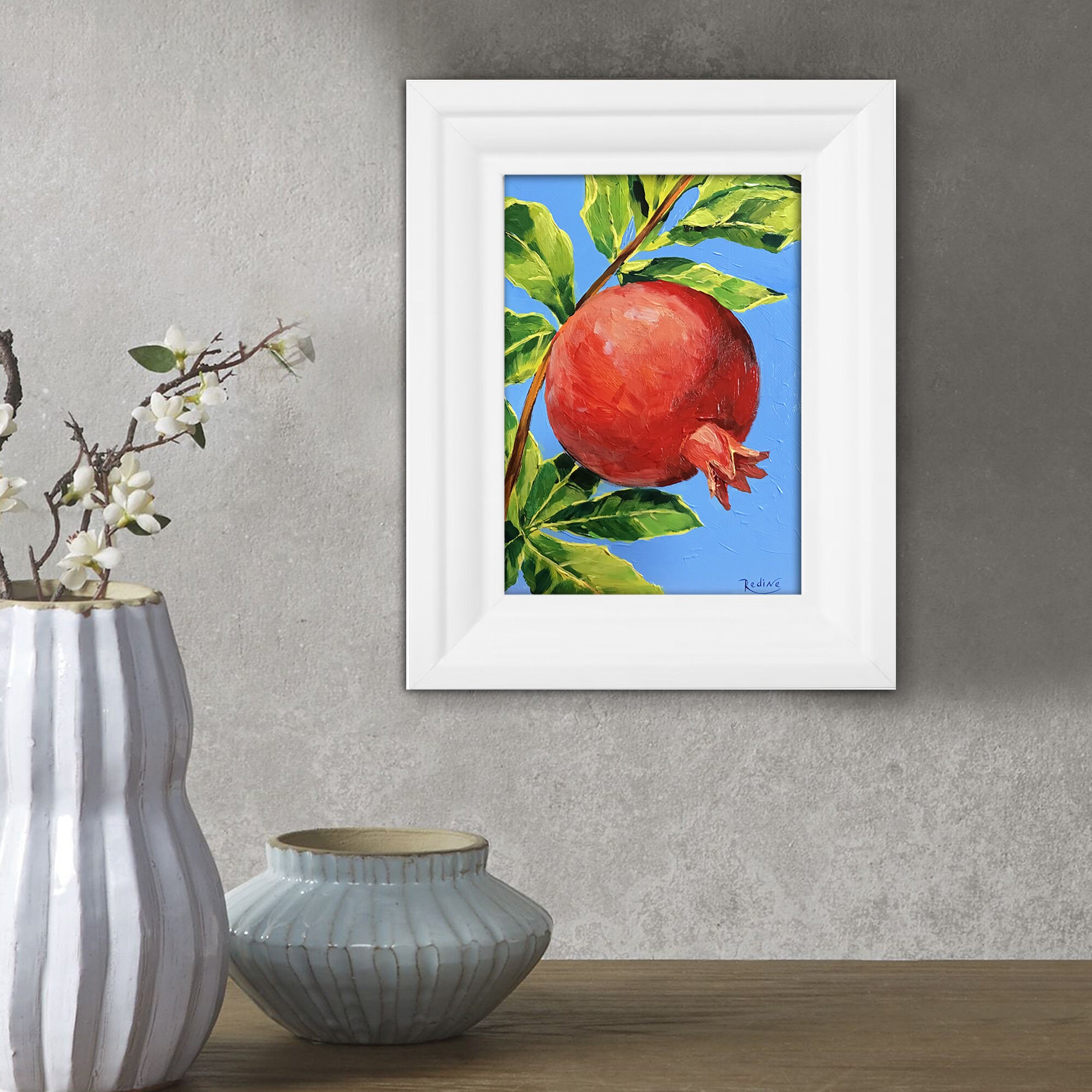 Pomegranate Original One of a Kind Painting by Irina Redine, Framed and ...