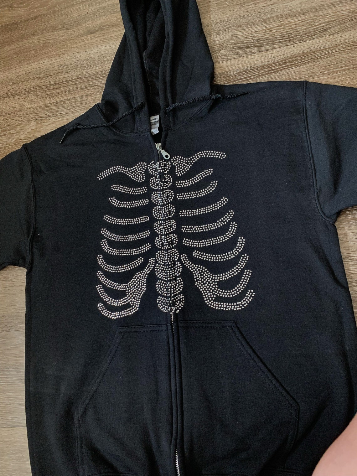 Skeleton Rib Rhinestone Hoodie | Etsy