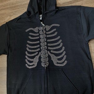 Skeleton Rib Rhinestone Hoodie | Etsy