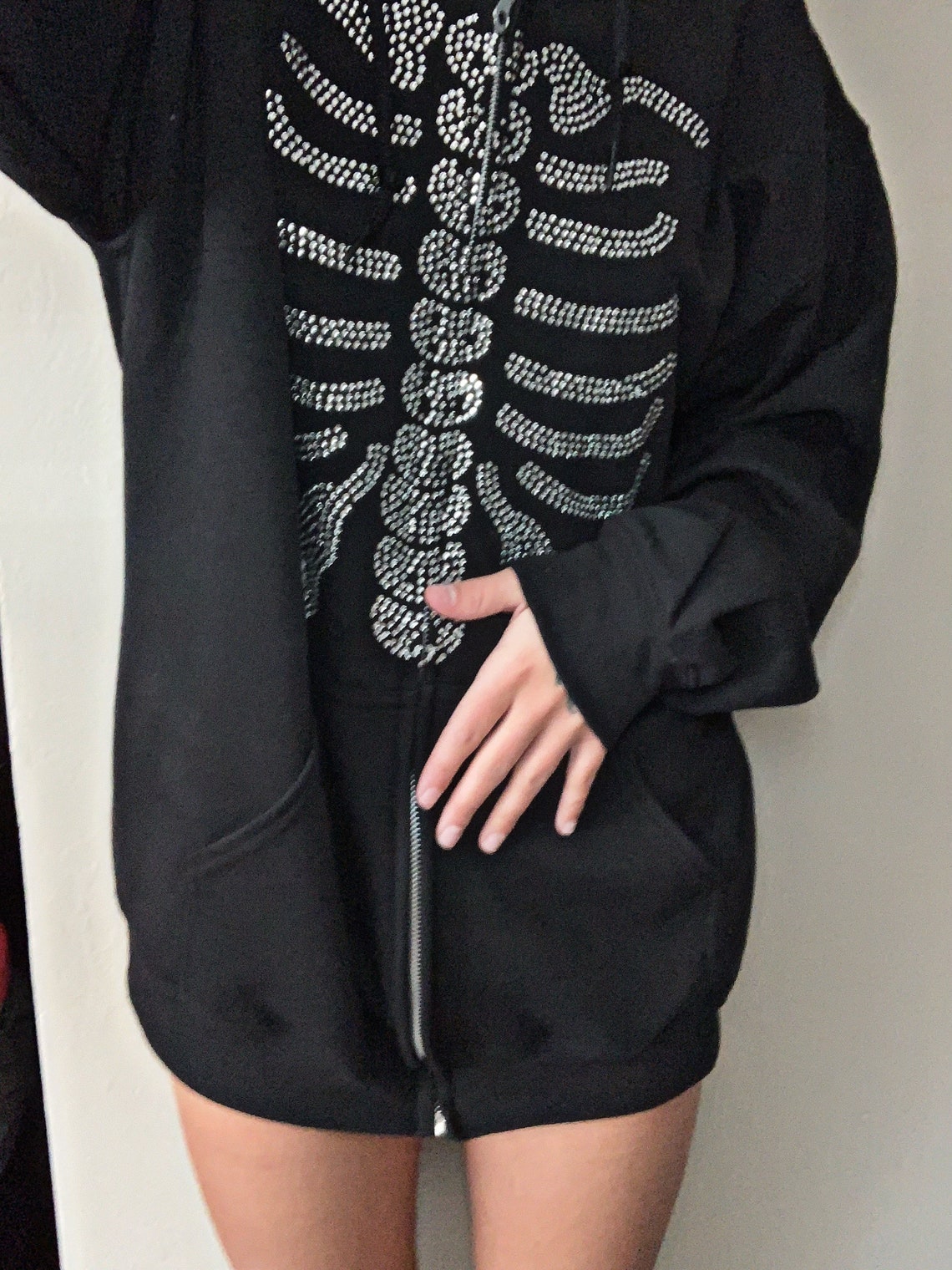 Skeleton Rib Rhinestone Hoodie | Etsy