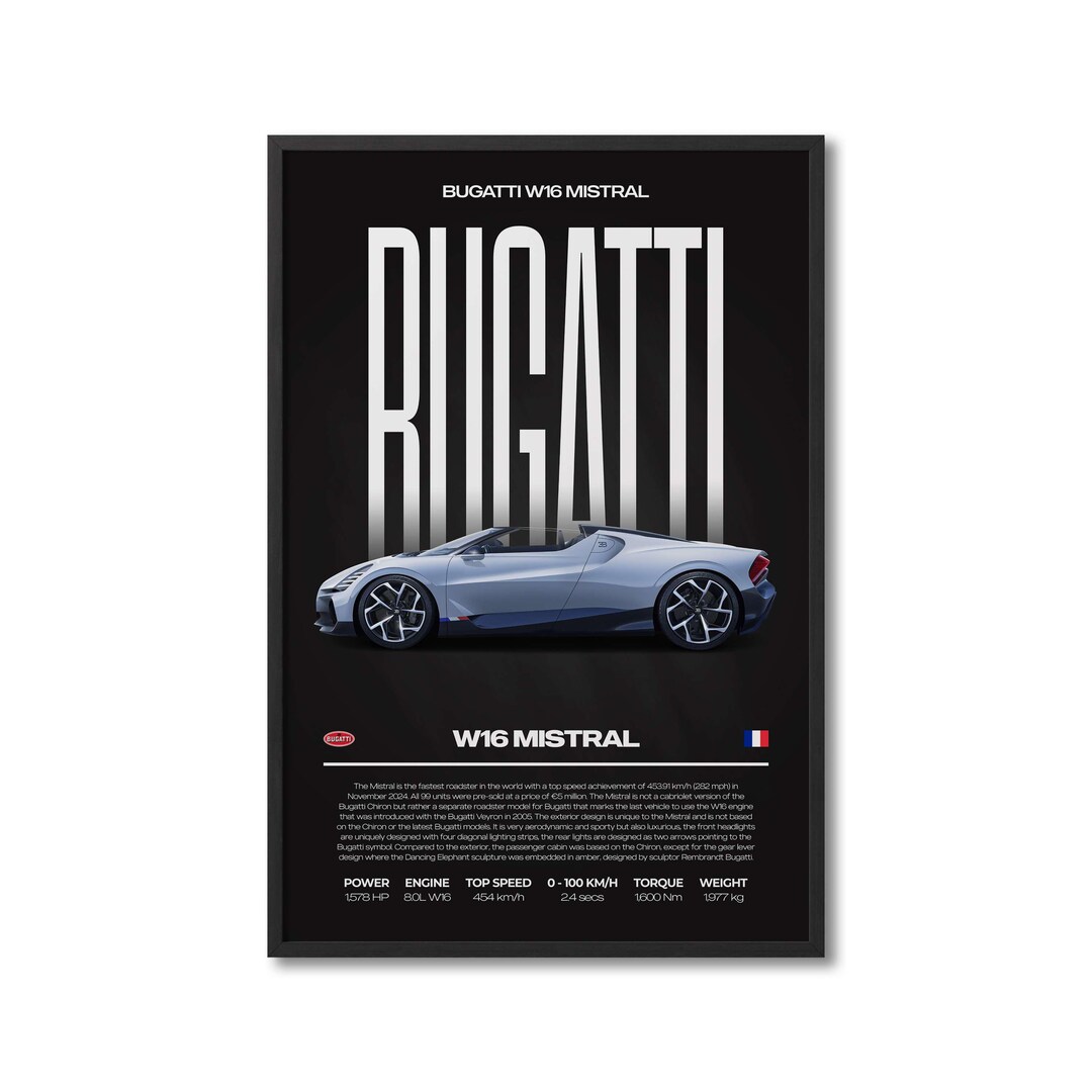 Bugatti W16 Mistral Automotive Print, Automotive Print, Automotive ...